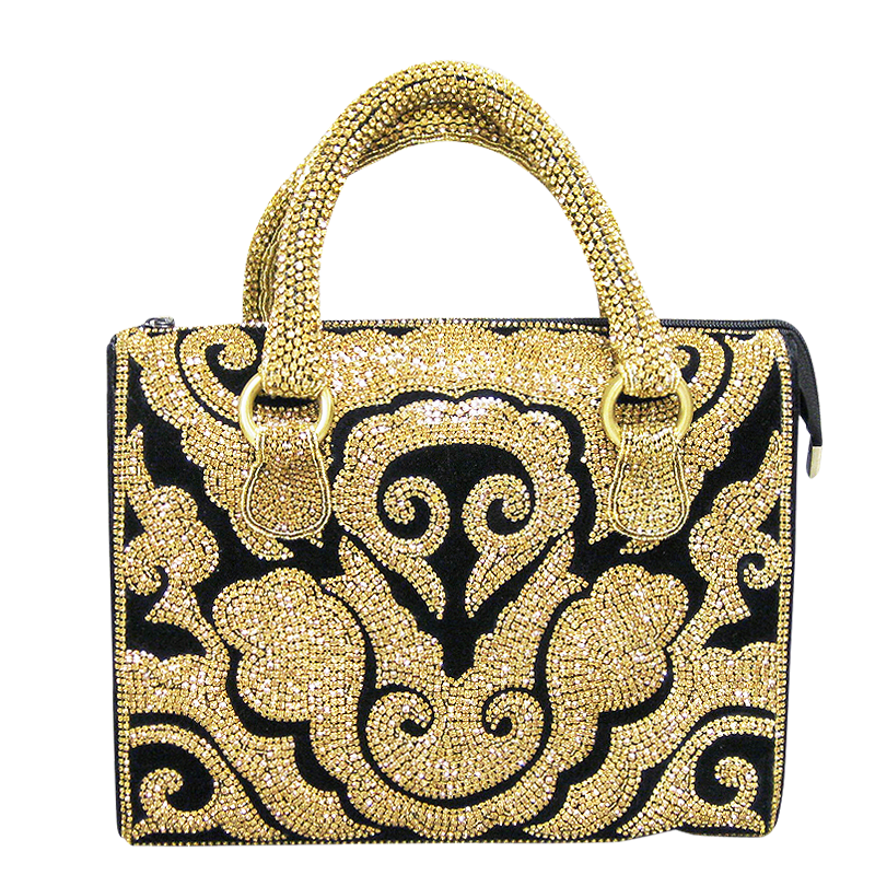 Handbag - Black & Gold Austrian Crystals w/Crystal Handle – David ...